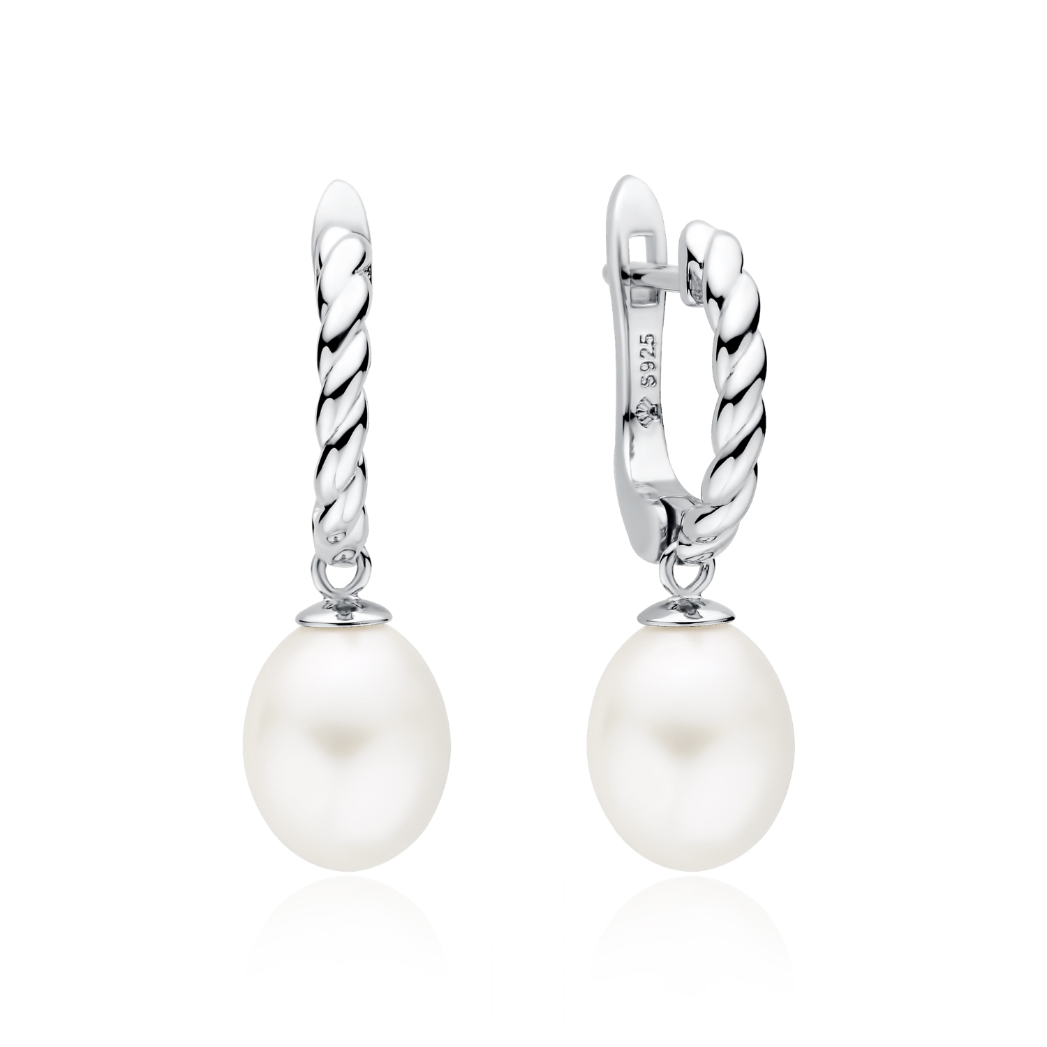 Cercei argint cu perla naturala alba si tortita DiAmanti SK22515EL_W-G - Diamanti.ro